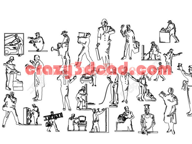 Working characters cad blocks – Cad Blocks Free Download-Crazy3DCad.com